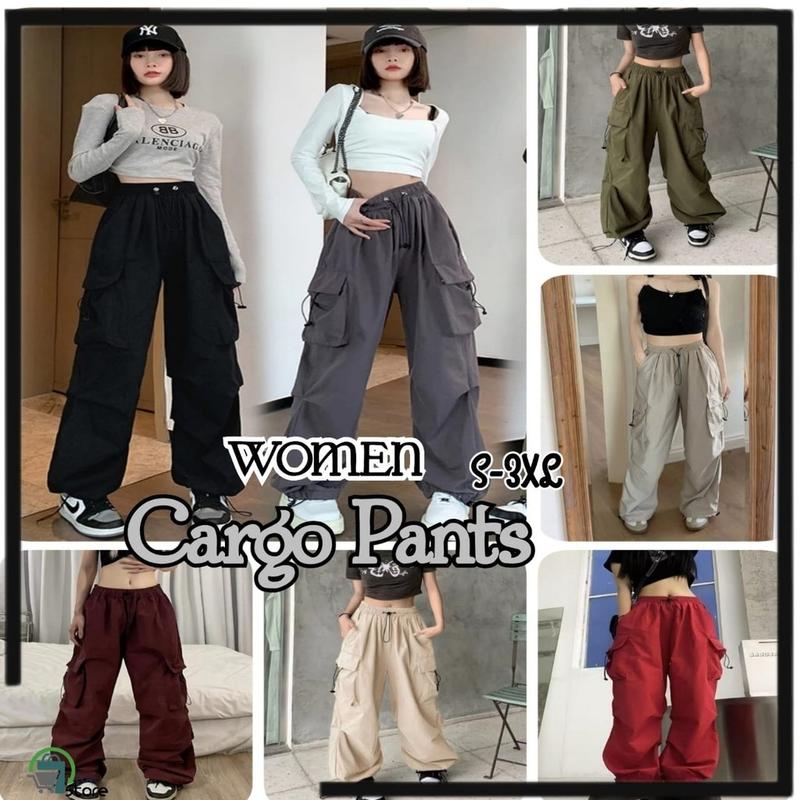 Women Cargo Long Pants Baggy Wide Leg Straight Long Pants Bi - TikTok ...