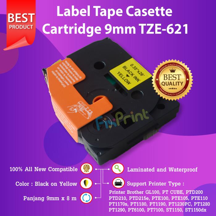 TZE-621 Brothr Label Tape 9mm Black On Yellow TZe621 TZe 621 Casette ...