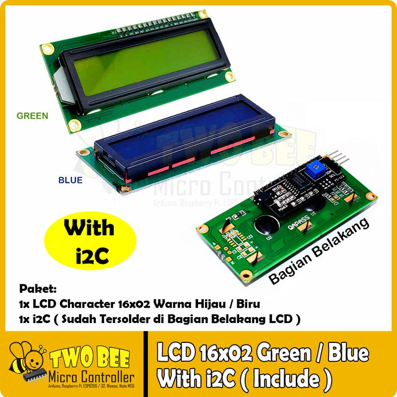 LCD 16X02 / LCD1602 Blue/Green Backlight Include i2C - Shop | Tokopedia