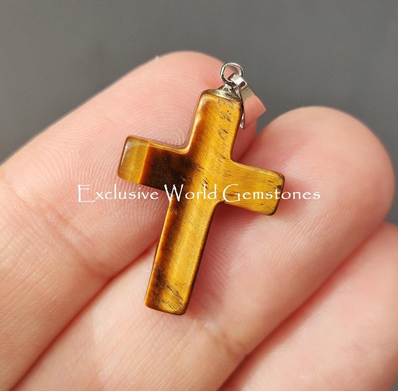 1.16.8P - Natural Tiger Eye Cross Pendant - RANDOM 1 BUAH - Brazil ...