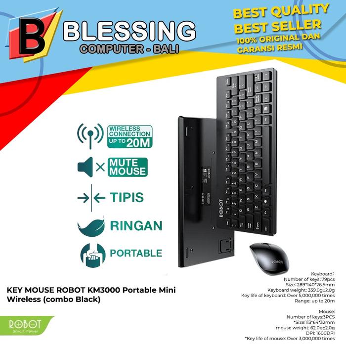Jual KEYBOARD MOUSE ROBOT KM3000 Portable Mini Wireless (Combo Black ...