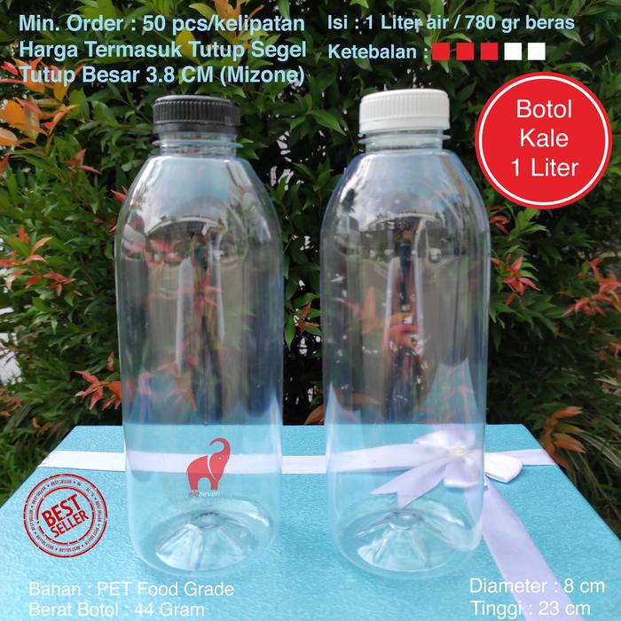 Jual Isi 50 Pcs Botol Bulat 1 Liter 1000ml Tutup Besar / Botol Plastik ...