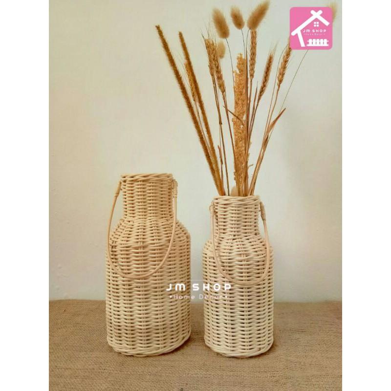 vas bunga rotan botol susu warna natural tinggi 25cm - Shop | Tokopedia