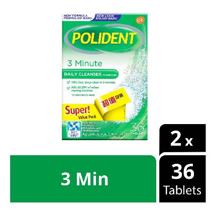 Polident Denture Cleanser Tablet 3 Minute 2x36 per pack Impor - Shop ...
