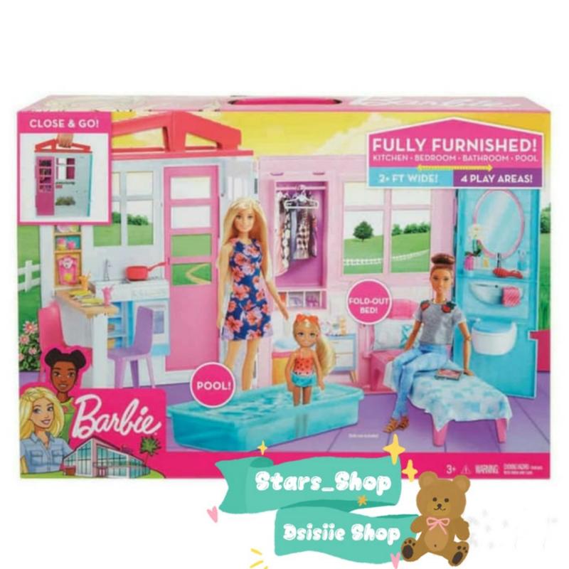 Rumah Boneka Barbie Mattel Doll House Kitchen Pool Bedroom Bathroom ...