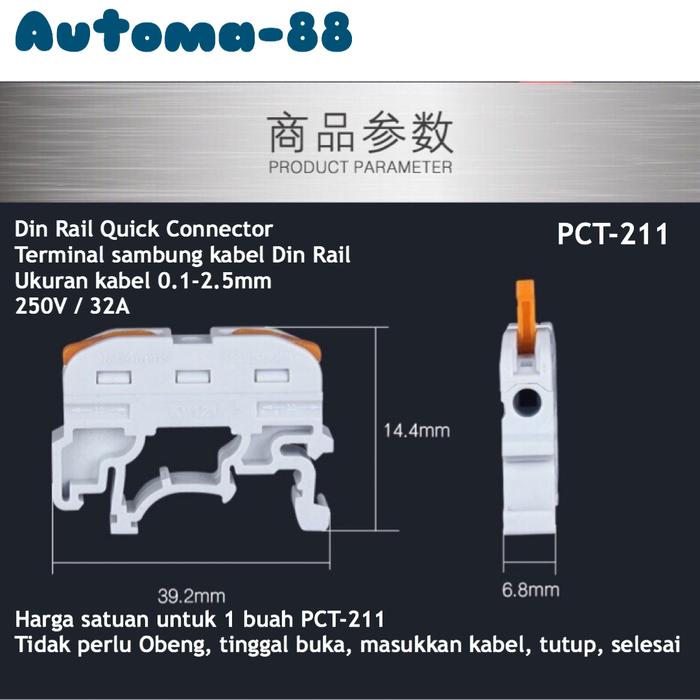 Jual PCT-211 Terminal Sambung Kabel Din Rail 2 pole Push Connector 1x1 ...