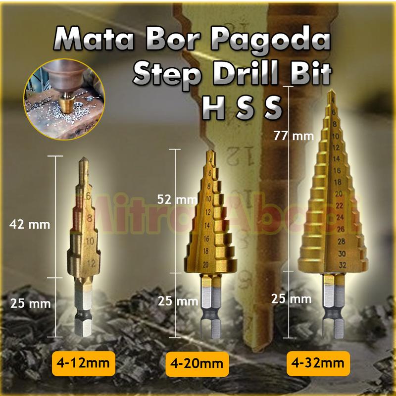 Mata Bor Pagoda Step Drill Bit HSS Hex Shank Step Cone / Pyramid - Shop ...