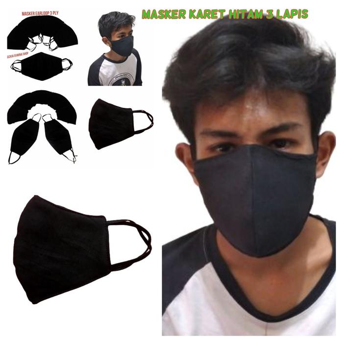 Jual 12 pcs masker kain earloop 3ply khusus warna hitam/masker hitam 3 ...