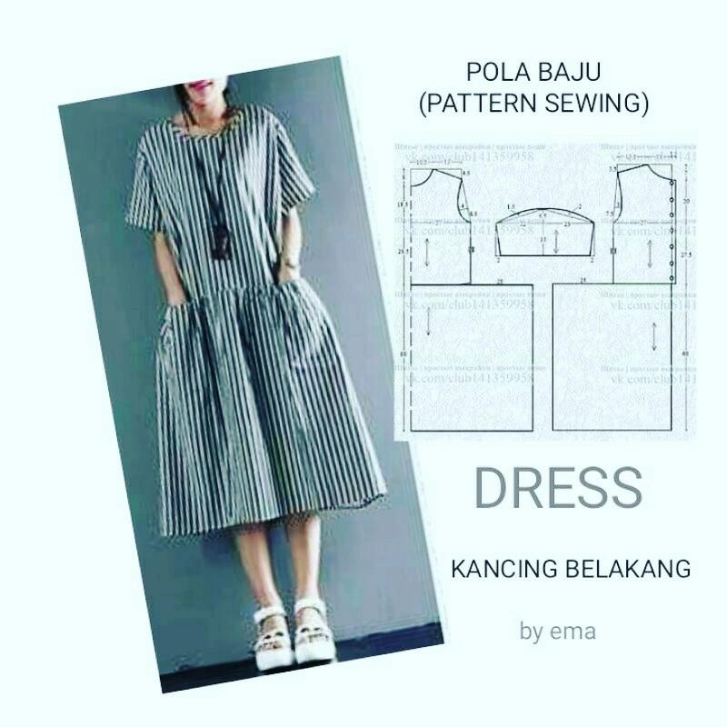 POLA BAJU DRESS KANCING BELAKANG - Shop | Tokopedia