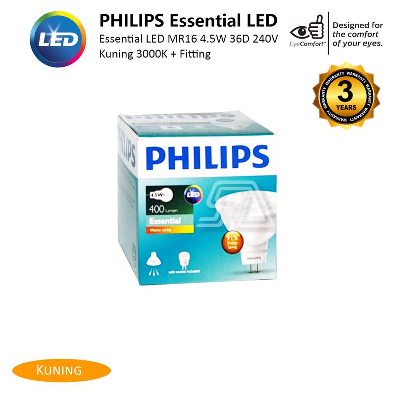 Philips Lampu Led Spot Essential MR16 36D 4.5W 2700K Kuning - Shop ...