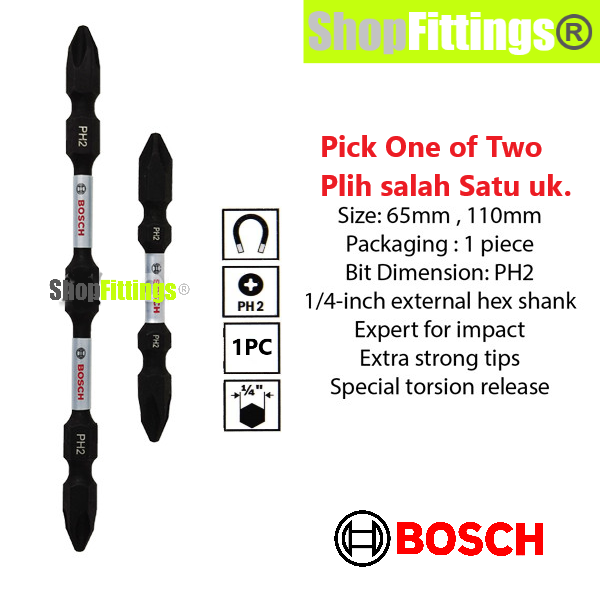 Jual BOSCH Impact Screw Driver Bits PH#2 Double End 65mm Mata Obeng ...
