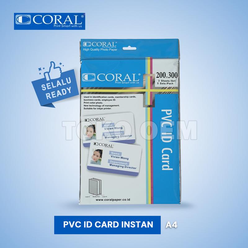 Kertas PVC Bahan ID Card Instan Coral A4 isi 5 Lembar Merk Coral - Shop ...
