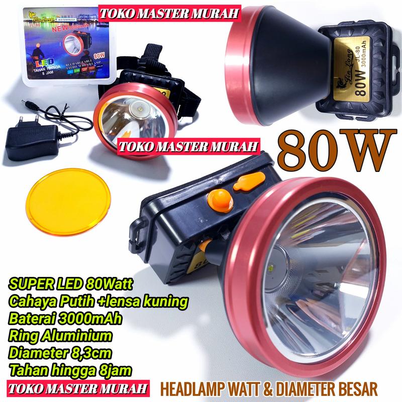 Senter Kepala Charge 80w Headlamp 80watt Jumbo Besar Super Terang ...