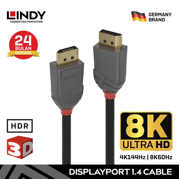 Jual LINDY Kabel DisplayPort DP 1.4 to Display Port Male 8K Cable 36481 ...