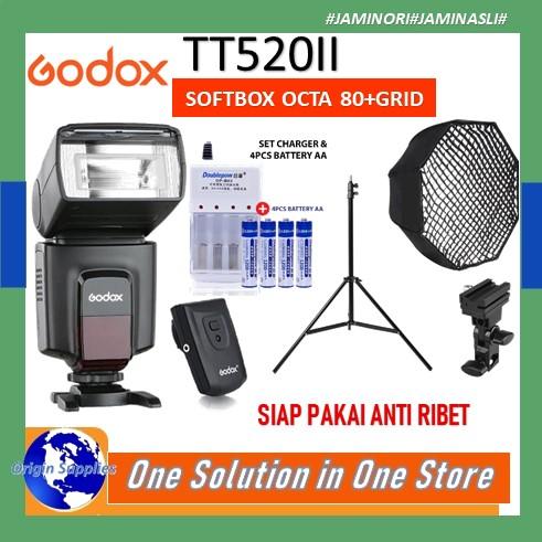 Jual Godox TT520II + Trigger + Softbox Octa 80 with Grid + Light stand ...
