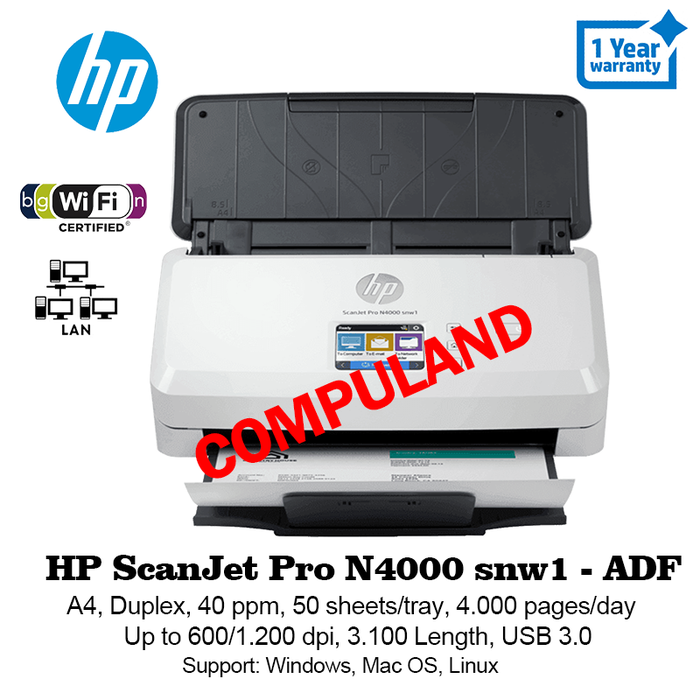 Jual HP Scanner ScanJet Pro N4000 snw1 Colour ADF - A4, Duplex, 40ppm ...