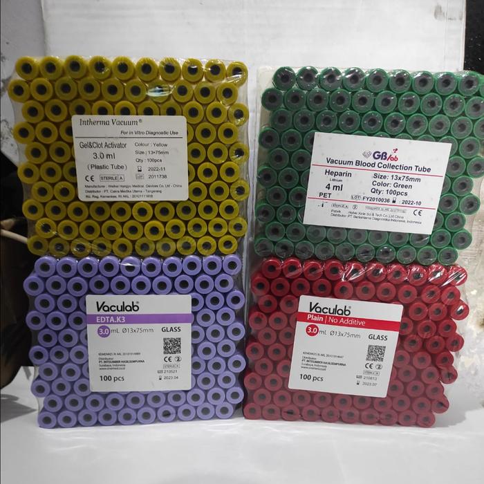 Jual Tabung Vacutainer Plain, EDTA, Gel & Clot Activator dan Heparin ...