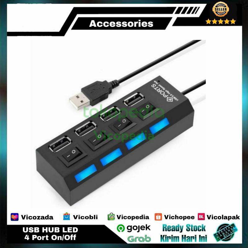 USB Hub 2.0 4 Lubang 7 Port Cabang Multi Banyak Colokan Tombol - Shop ...