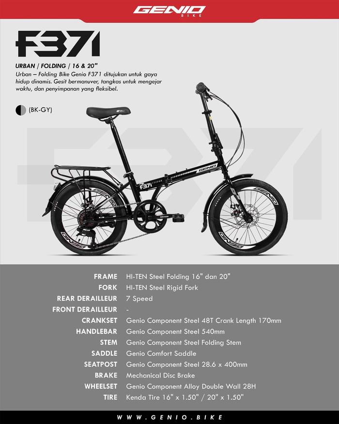 Jual Sepeda Lipat Genio F371 Folding 16 Inch dan 20 Inch 7Speed Garansi ...