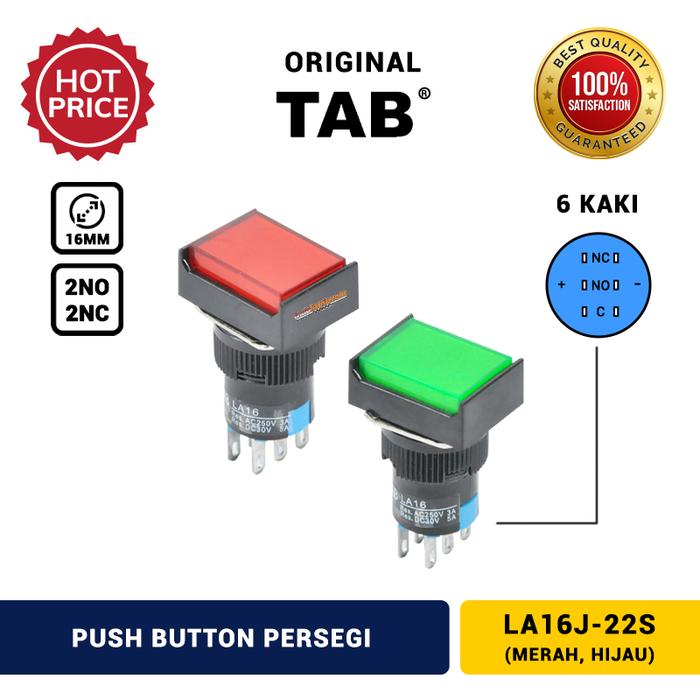 Promo Push Button 16mm Push Lock Persegi LA16J-22S TAB Murah - Jakarta ...