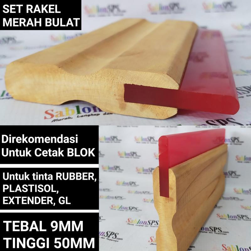 RAKEL SABLON MERAH BULAT 9X50MM SET GAGANG KAYU P. 25CM - Shop | Tokopedia