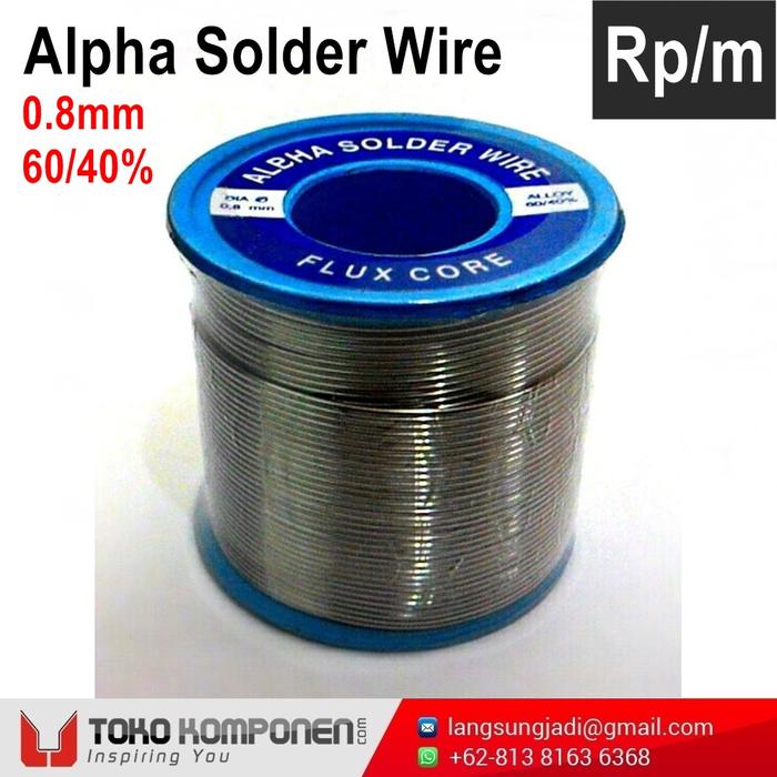 Jual Alpha Solder Wire Flux Core 0.8mm 60/40% timah per meter - Kab ...