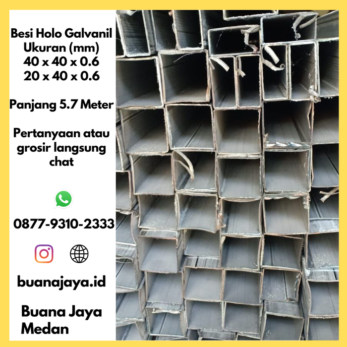 Jual Besi Holo Hollow 20x40 40x40 0.6 mm Panjang 5.7 Meter Galvanil ...