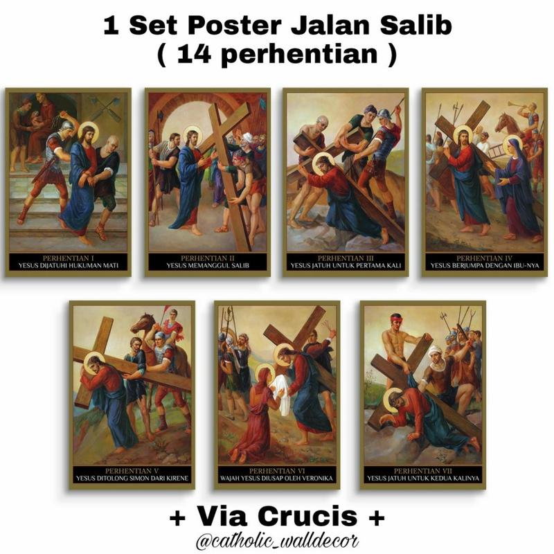 Poster/Hiasan dinding gambar Jalan Salib Set 14 perhentian 20x30cm ...