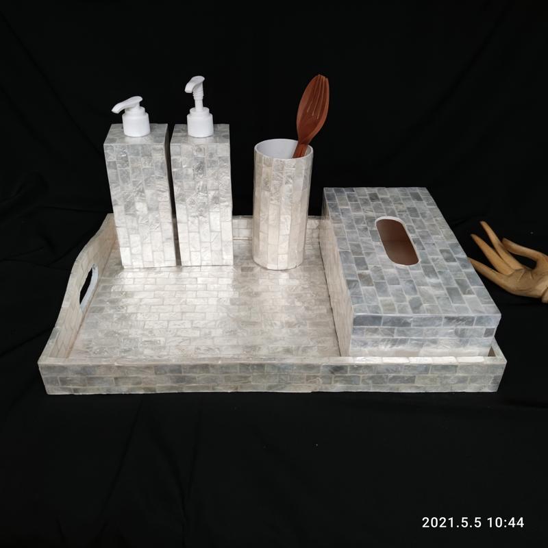 Set Tray box tissue dispenser soap dan tempat sisir kerang capiz - Shop ...