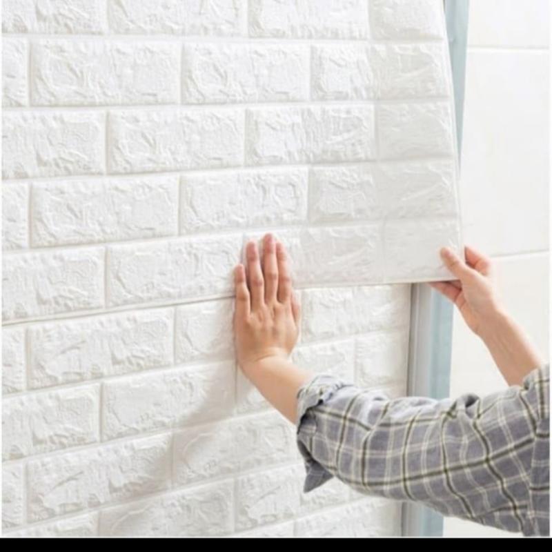 wallpaper 3D motif bata putih tebal 5 mm - Shop | Tokopedia