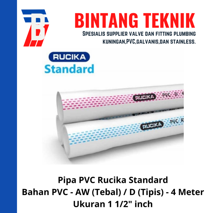 Jual Pipa PVC Rucika Putih 1 1/2" inch 4 Meter - AW (Tebal) - Jakarta ...
