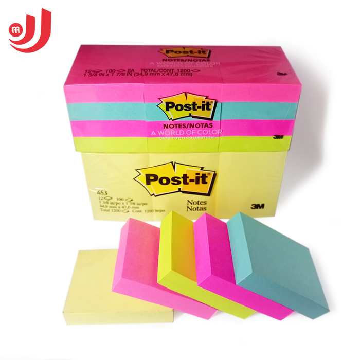 Jual Post-it 3M 653 Warna (34.9mm x 47.6mm) Sticky Notes 1 pak isi 12 ...