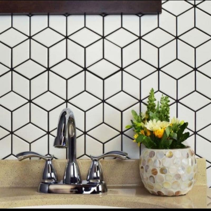 Keramik Mosaic Hexagonal Keramik Mozaic Cube White Glossy Putih Kilap ...