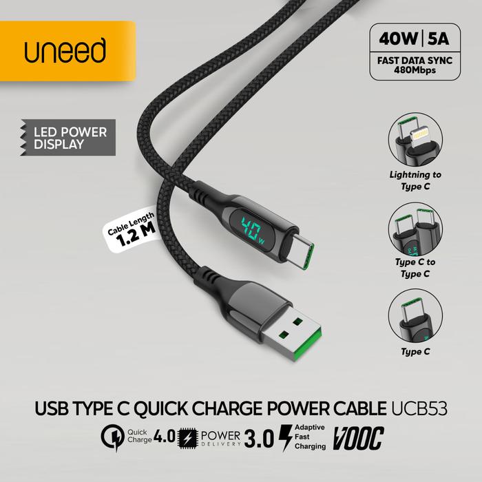 Promo Uneed Cable Quick Charge 100W With Power Display Data Cable 1.2M ...