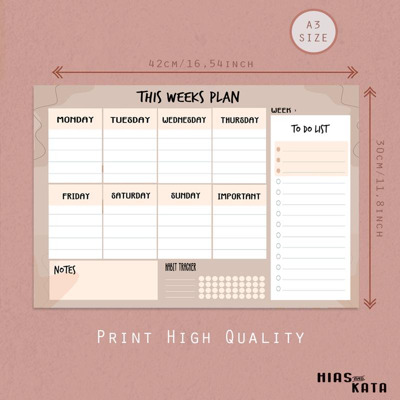 Weekly Planner wall Week Plan with Habit Tracker & notes siz - Shop ...