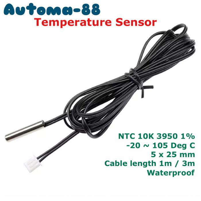 Jual NTC 10k 3950 Temperature Sensor Suhu waterproof kabel 1m 2m 3m 5m ...