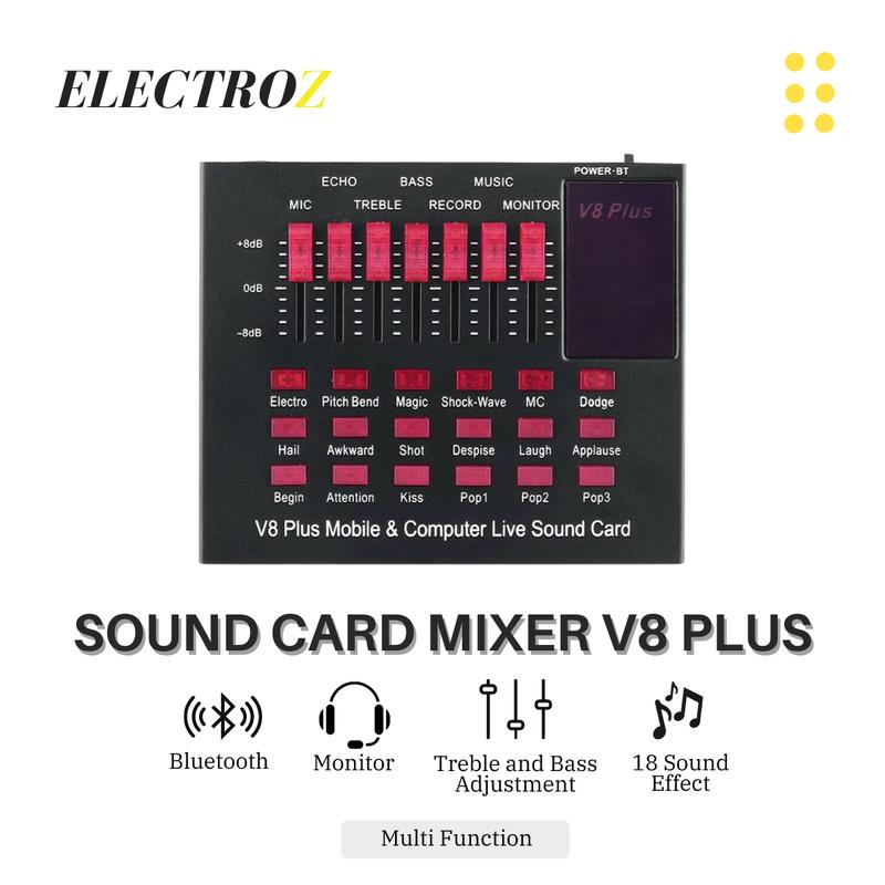 Soundcard V8 Plus Bluetooth Live Mixer Broadcast Audio USB External ...