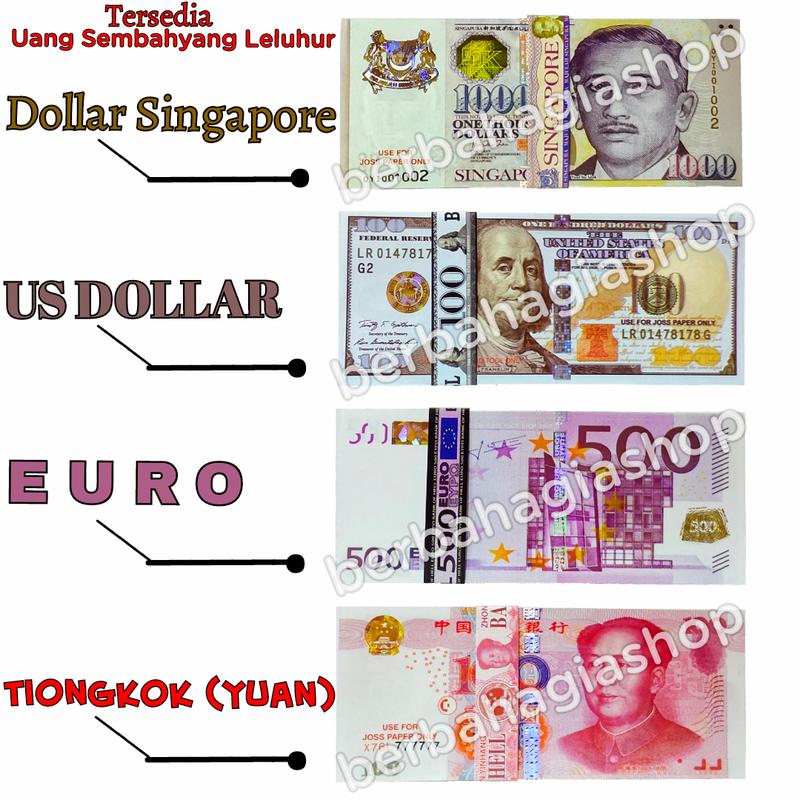 Duit Uang Kertas Sembahyang Leluhur Cepi US Dollar EURO Yuan - Shop ...