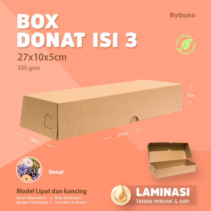 BOX DONAT ISI 3 DUS DONUTS KRAFT LAMINASI PACKAGING DONAT TEMPAT DONAT ...