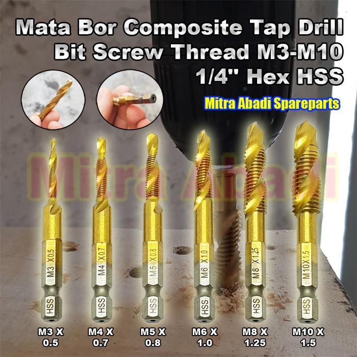 Jual Mata Bor Composite Tap Drill Bit Screw Thread M3-M10 1/4" HEX HSS ...
