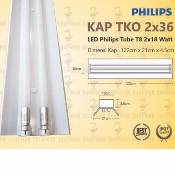 Jual PHILIPS KAP TKO/KAP LAMPU LED TUBE T8 2X18watt 120cm - Set Ecofit ...
