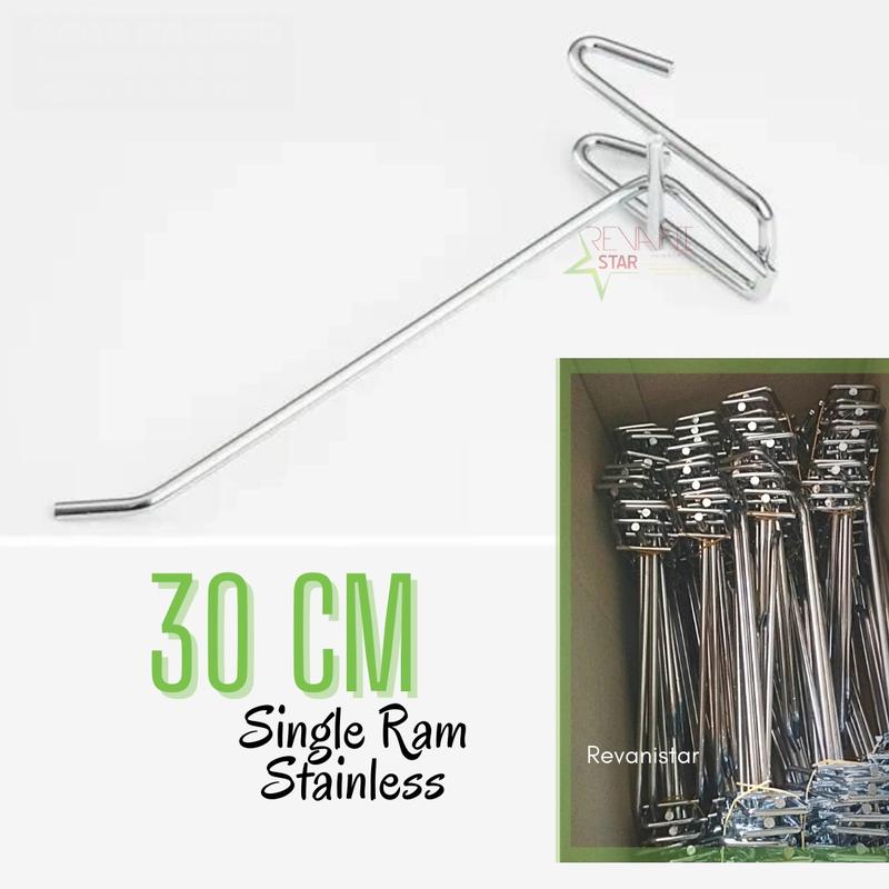 ukuran 30cm single ram hook ram stainless chrome gantungan aksesoris ...