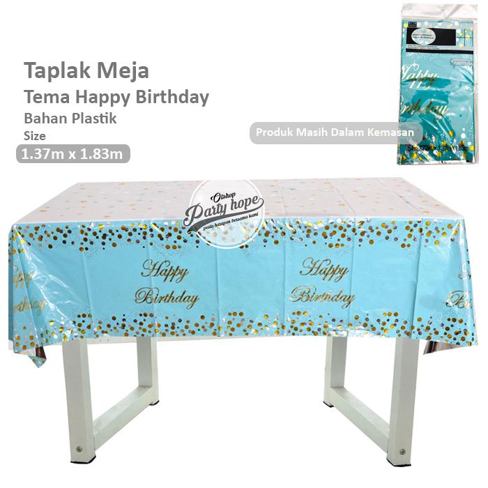 Taplak Meja Motif HBD Biru Gold / taplak meja pastik Table Cover HBD ...
