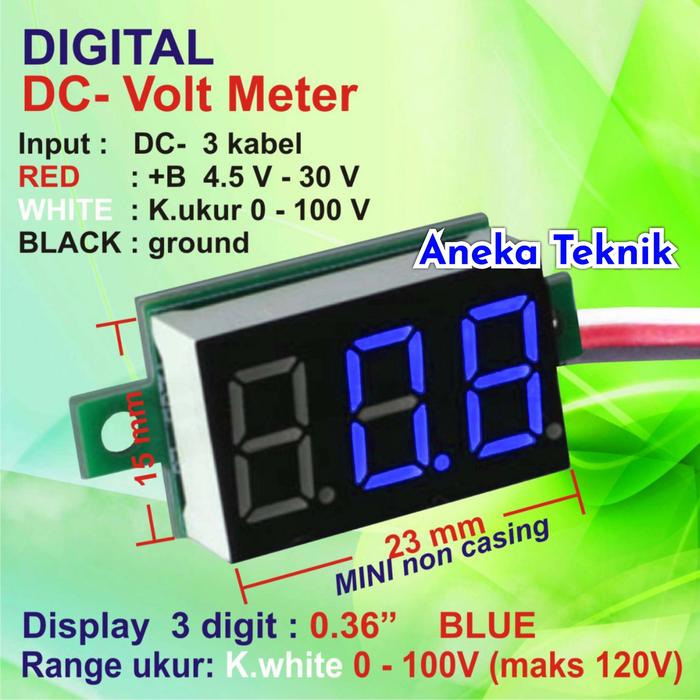 Jual Voltmeter Mini Digital DC 0V - 100V 0,36 INCH 3 Kabel NON FRAME ...