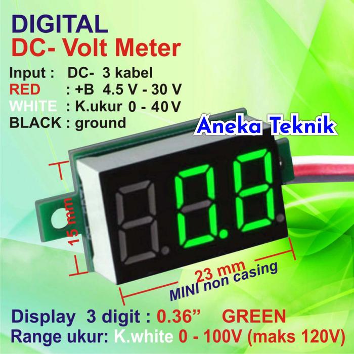 Jual Voltmeter Mini Digital DC 0V - 100V 0,36 INCH 3 Kabel NON FRAME ...