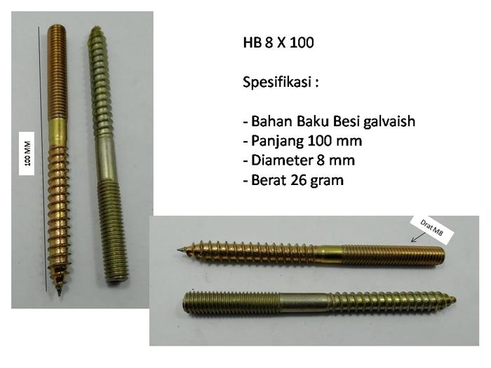Jual Hanger Bolt M8x100 Baut Gantung 8x100mm M8 x 100 Hangerbolt Wall ...