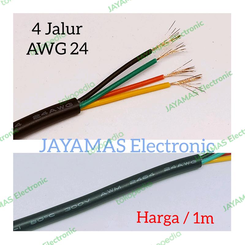 Kabel 4 jalur AWG24 kabel isi 4 AWG 24 bulat 4C isi 4 warna per meter ...