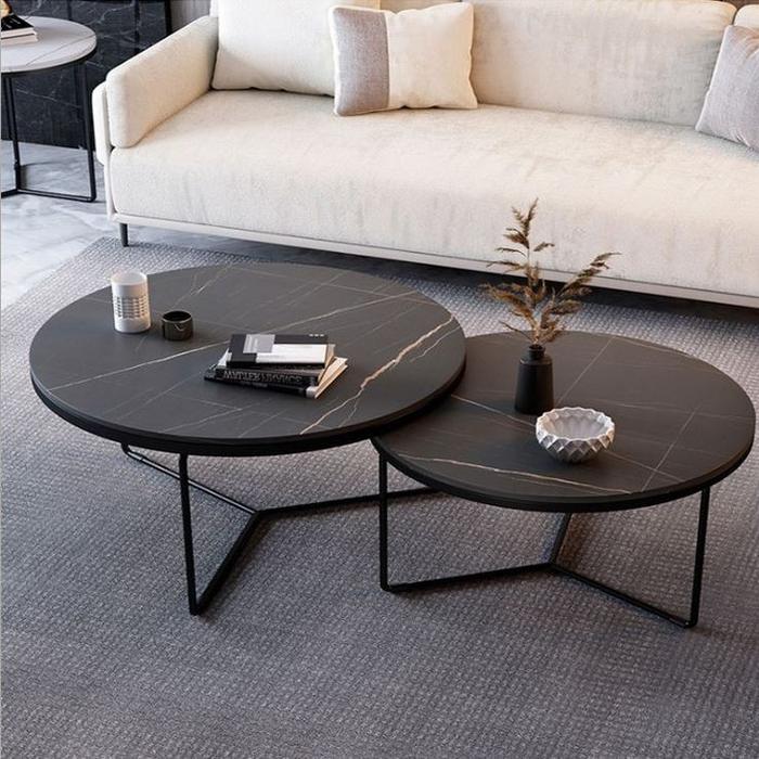 Jual MEJA TAMU BUNDAR D 100CM X D 90CM MARMER HPL TACO HITAM - Kab ...