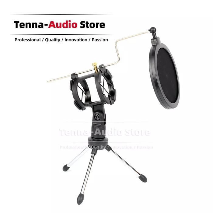 Jual Mini tripod stand mic dengan shock mount with pop filter dekstop ...