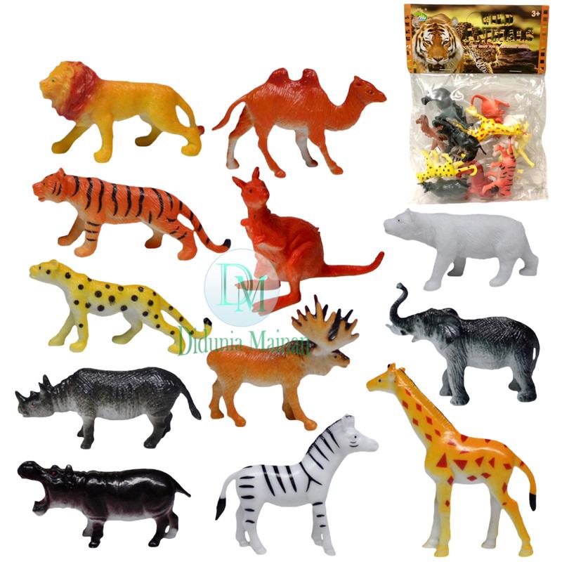 Mainan hewan karet binatang mini figure wild animal set isi 12 pcs ...